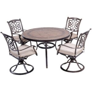 dali outdoor 5 piece dining set patio furniture, deep cushioned aluminum swivel rocker chair set with 48 inch round crafttech top aluminum table