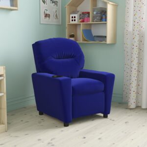 emma + oliver blue microfiber kids recliner with cup holder