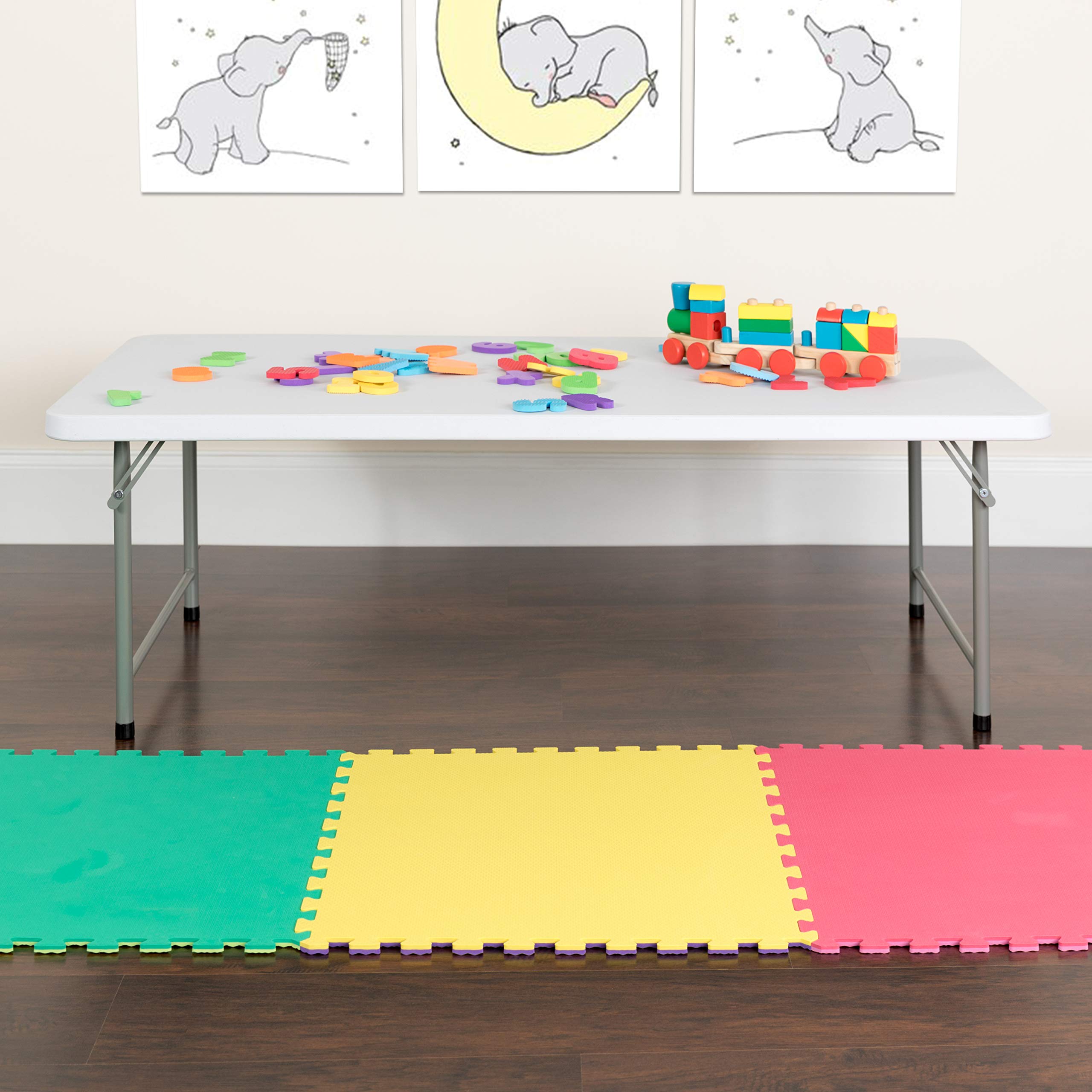 EMMA + OLIVER 4.93-Foot Kid's Granite White Plastic Folding Activity Table - Play Table