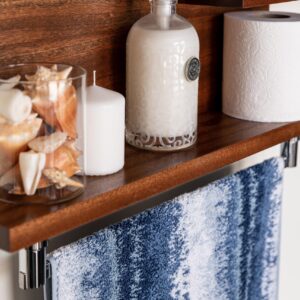 Straga Rustic Wall Mounted Bathroom Shelves - 23" Hardwood Shelf Organizers with 18" Towels Holder - A Modern Addition To Your Bathroom, Powder Room, Guest Bathroom and More (Mahogany)