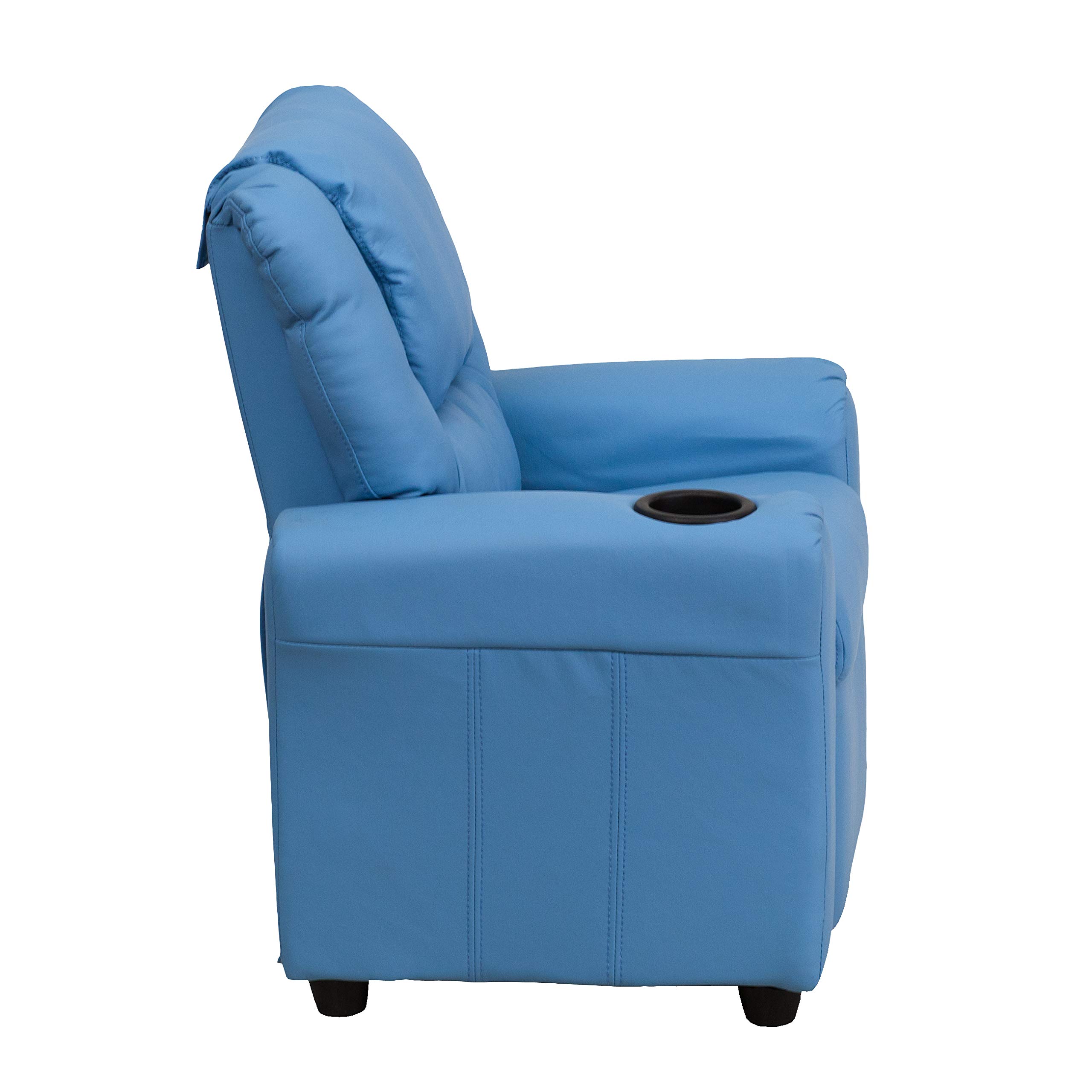 EMMA + OLIVER Light Blue Vinyl Kids Recliner with Cup Holder and Headrest