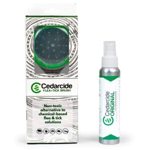 cedarcide flea + tick pet brush (4 oz pack) | durable grooming brush effectively applies cedarcide original biting insect spray to kill + repel fleas ticks & mosquitoes |for cats and dogs