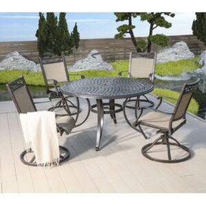 DALI 5 Piece Patio Dining Set Outdoor Furniture, Aluminum Swivel Rocker Chair Sling Chair Set with 48 inch Round Alum Casting Top Table