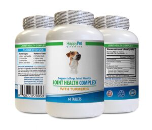 happy pet vitamins llc puppy joint health supplement - joint health complex with turmeric for dogs - with msm and turmeric - hip support - chondroitin for dogs - 1 bottle (60 tablets)