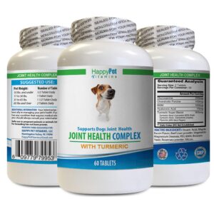 HAPPY PET VITAMINS LLC Puppy Joint Health Supplement - Joint Health Complex with Turmeric for Dogs - with MSM and Turmeric - Hip Support - chondroitin for Dogs - 1 Bottle (60 Tablets)