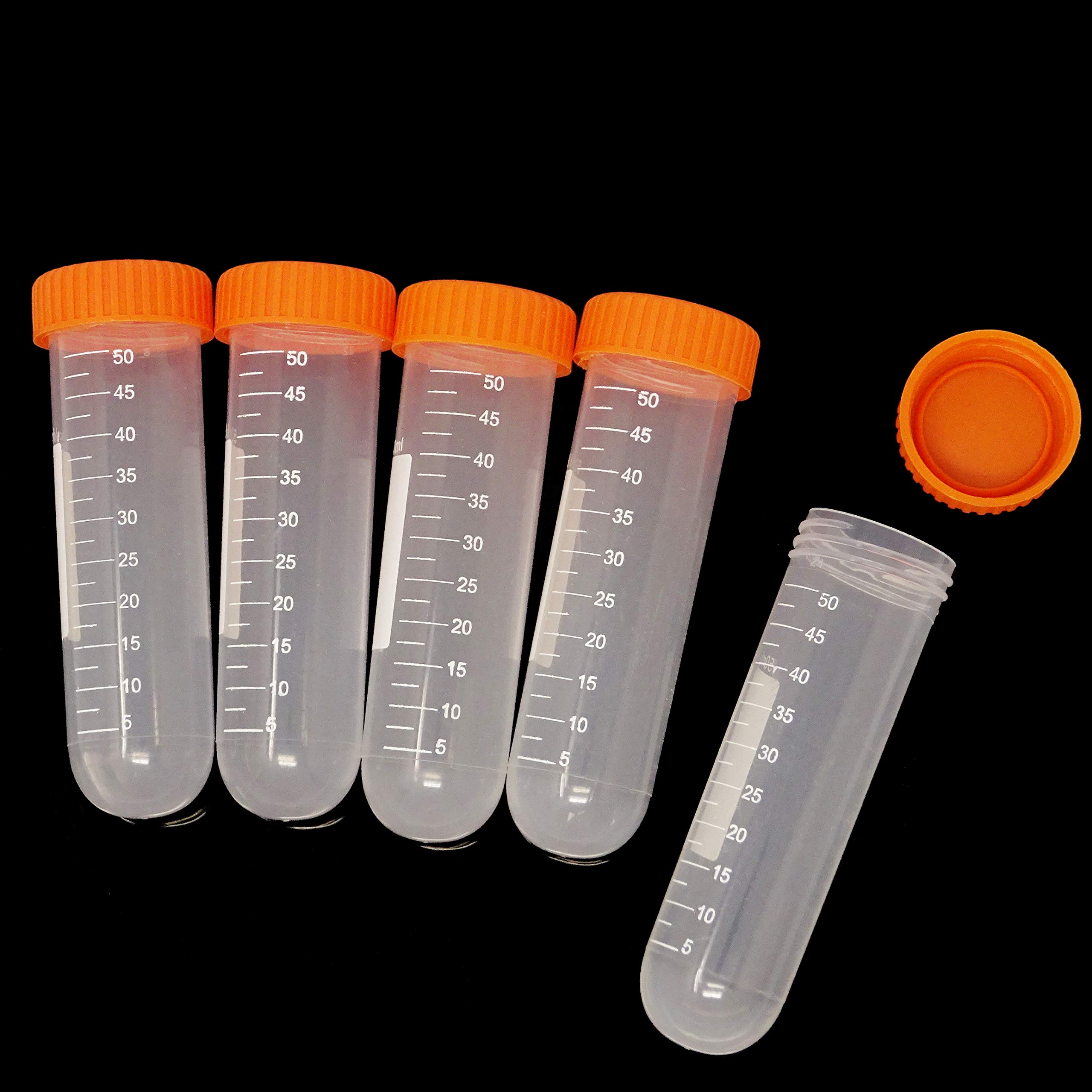 Honbay 10PCS 50ml Round Bottom Plastic Lab Centrifuge Tubes Laboratory Test Tubes with Screw Cap and Graduation Frozen Vial Container Sample Storage Containers for Science Laboratory School (Orange)