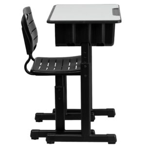 EMMA + OLIVER Adjustable Height Student Desk and Chair with Black Pedestal Frame