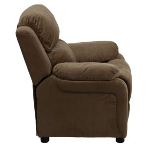 EMMA + OLIVER Deluxe Padded Brown Microfiber Kids Recliner with Storage Arms