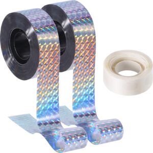 chinco 2 rolls bird reflective tape, 262.47 ft x 0.94 in per roll double sided bird tape for outside, garden, farm, orchard or courtyard