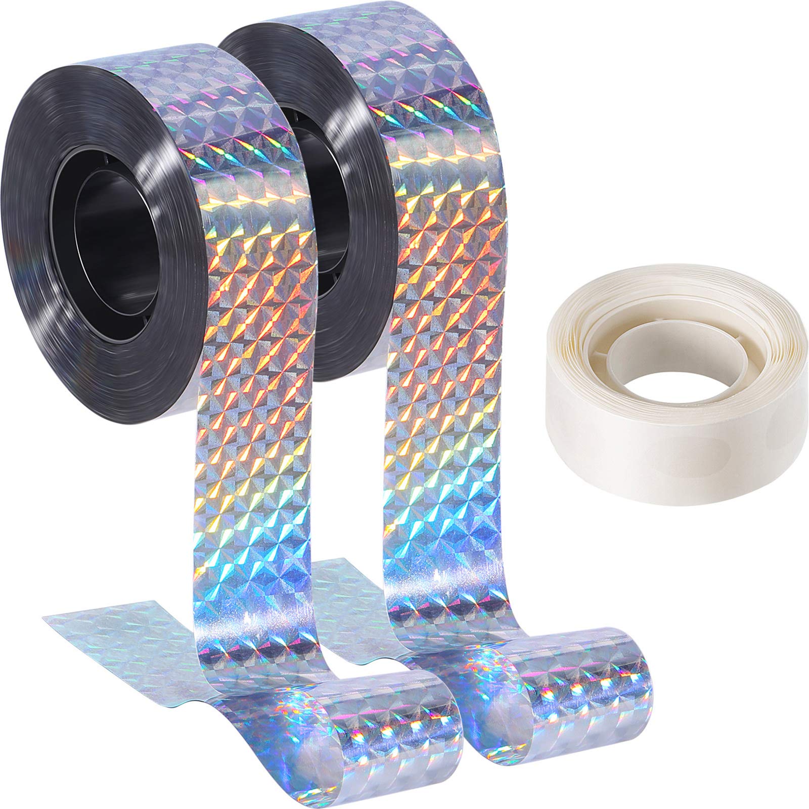 Chinco 2 Rolls Bird Reflective Tape, 262.47 ft x 0.94 in Per Roll Double Sided Bird Tape for Outside, Garden, Farm, Orchard or Courtyard