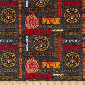 firefighters black heather print logo, fabric by the yard