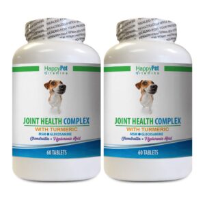 HAPPY PET VITAMINS LLC Hip and Joint Supplements - Joint Health Complex with Turmeric for Dogs - with MSM and Turmeric - Hip Support - Dog Turmeric Chews - 2 Bottles (120 Tablets)