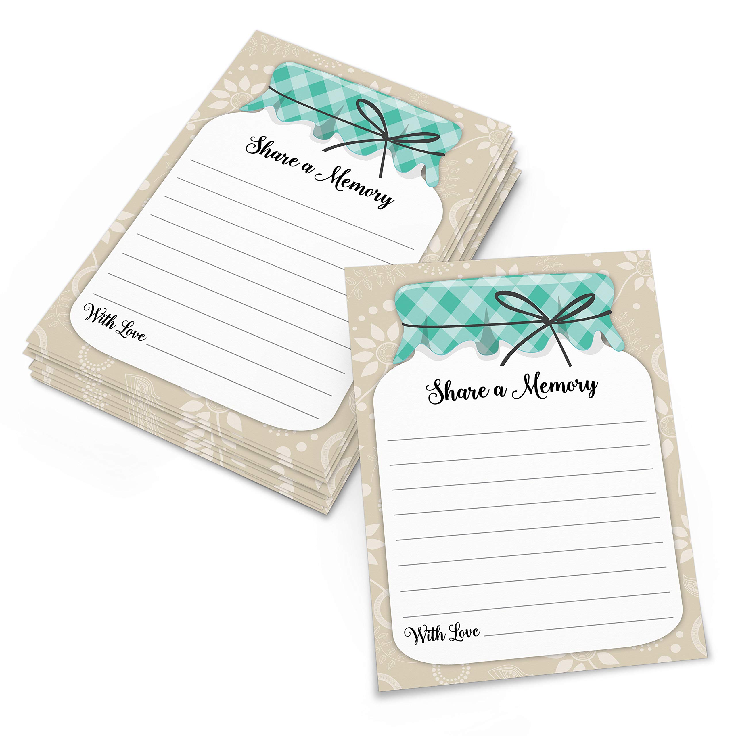 321Done Share a Memory Cards Mason Jar (50 Cards) 4" x 6" for Celebration of Life Birthday Anniversary Memorial Funeral Graduation Bridal Shower - Vertical Lined - Made in USA