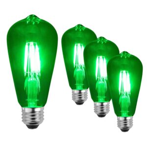 sleeklighting led 4watt filament st64 green colored light bulbs – ul listed, e26 base lightbulb – energy saving - lasts for 25000 hours - heavy duty glass - 4 pack