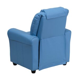 EMMA + OLIVER Light Blue Vinyl Kids Recliner with Cup Holder and Headrest