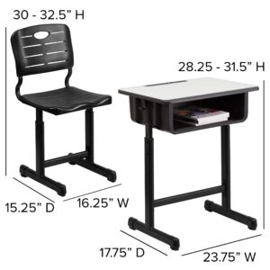 EMMA + OLIVER Adjustable Height Student Desk and Chair with Black Pedestal Frame