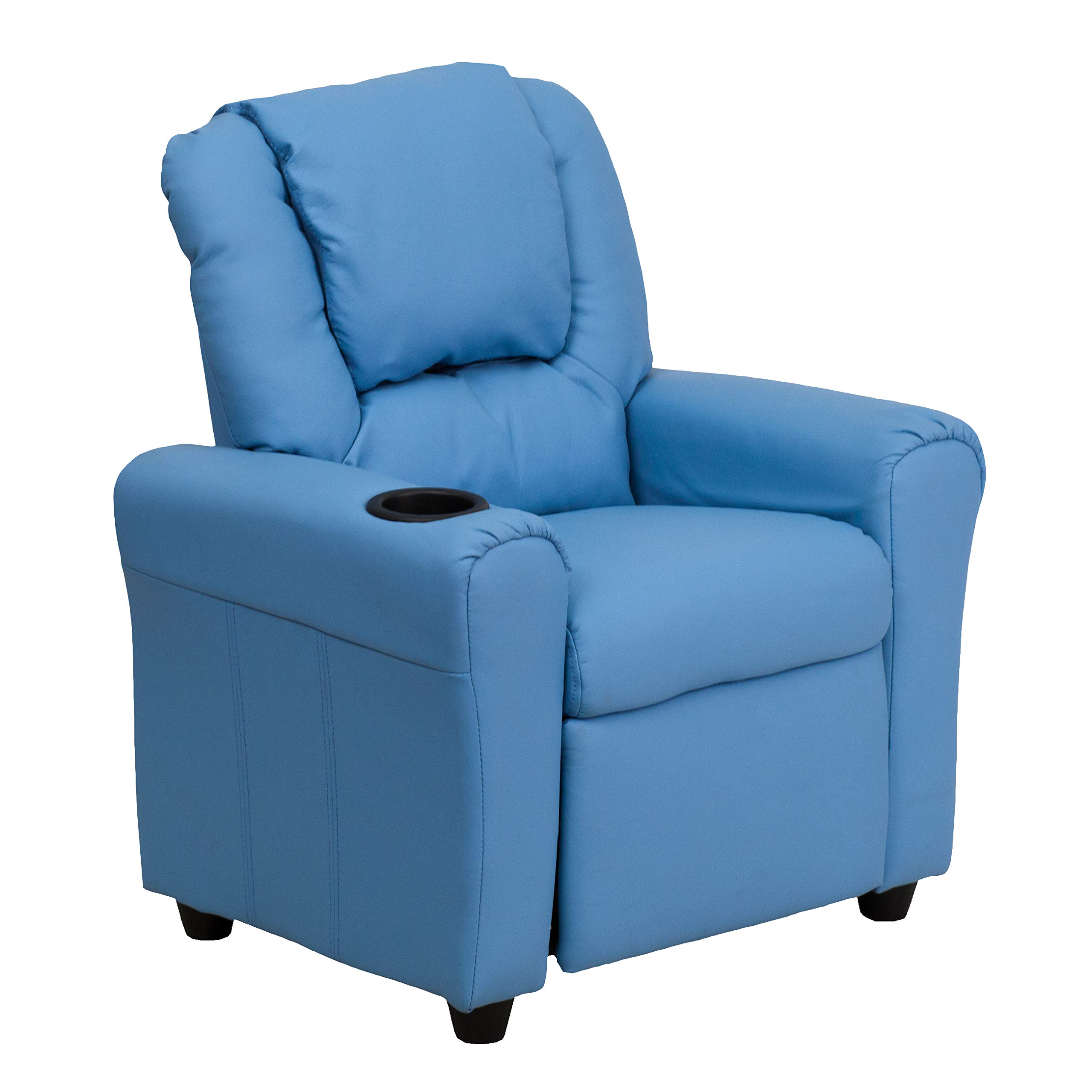 EMMA + OLIVER Light Blue Vinyl Kids Recliner with Cup Holder and Headrest