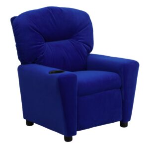 EMMA + OLIVER Blue Microfiber Kids Recliner with Cup Holder