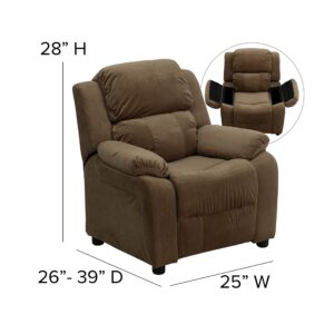 EMMA + OLIVER Deluxe Padded Brown Microfiber Kids Recliner with Storage Arms