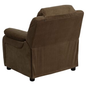 EMMA + OLIVER Deluxe Padded Brown Microfiber Kids Recliner with Storage Arms