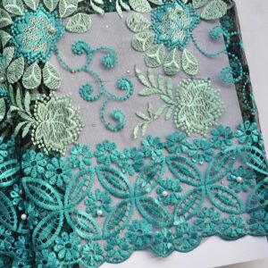 SanVera17 African Lace Net Fabrics Nigerian French Fabric Rope Embroidered and Manual Beading Guipure Cord Lace for Party Wedding 5 Yards (Green)