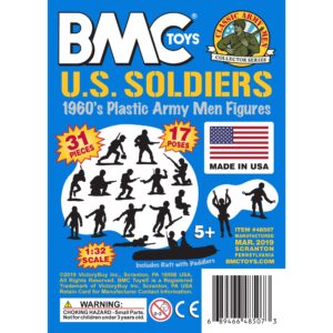 BMC Marx Plastic Army Men US Soldiers - Blue 31pc WW2 Figures - Made in USA