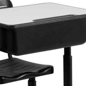 EMMA + OLIVER Adjustable Height Student Desk and Chair with Black Pedestal Frame