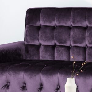 Christopher Knight Home Adan Tufted Velvet Sofa Tipped Tapered Legs, BlackBerry and Gold Finish