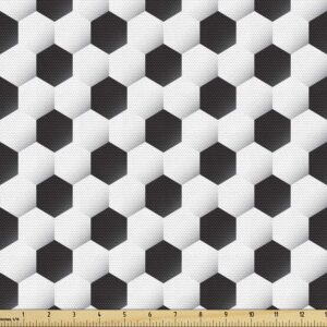 lunarable sports fabric by the yard, soccer ball vivid pattern athletic sport themed geometrical modern design, decorative fabric for upholstery and home accents, 1 yard, cream grey