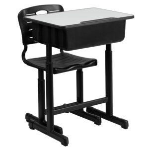 EMMA + OLIVER Adjustable Height Student Desk and Chair with Black Pedestal Frame