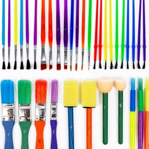 horizon group usa paint brushes -35 all purpose paint brushes value pack – includes 8 different types of brushes, great with watercolors, acrylic & washable paints. multicolored