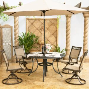 DALI 5 Piece Patio Dining Set Outdoor Furniture, Aluminum Swivel Rocker Chair Sling Chair Set with 48 inch Round Alum Casting Top Table