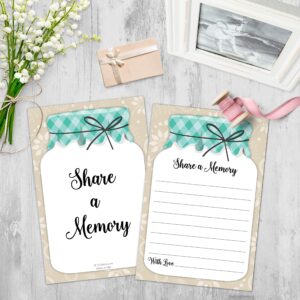 321Done Share a Memory Cards Mason Jar (50 Cards) 4" x 6" for Celebration of Life Birthday Anniversary Memorial Funeral Graduation Bridal Shower - Vertical Lined - Made in USA