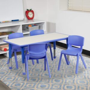 emma + oliver 23.625" w x 47.25" l blue plastic activity table set-4 chairs