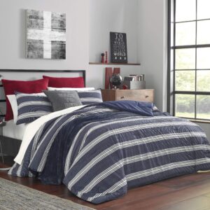 nautica - king duvet cover set, cotton reversible bedding with matching shams, stylish home decor (craver navy, king)