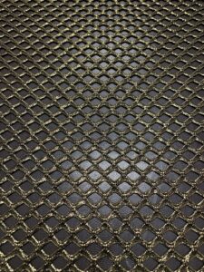 diamond mesh big hole 0.5 inch with or without silver foil stretch polyester spandex mesh fabric by the yard (black with gold foil)