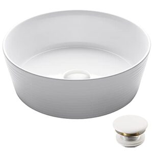 kraus viva™ round white porcelain ceramic vessel bathroom sink with pop-up drain, 15 3/4 in. d x 5 3/8 in. h, kcv-205gwh