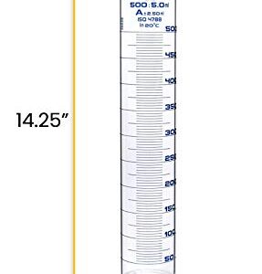 EISCO Graduated Cylinder, 500ml - Class A Tolerance ±2.50ml - Hexagonal Base - Blue Graduations - Borosilicate 3.3 Glass