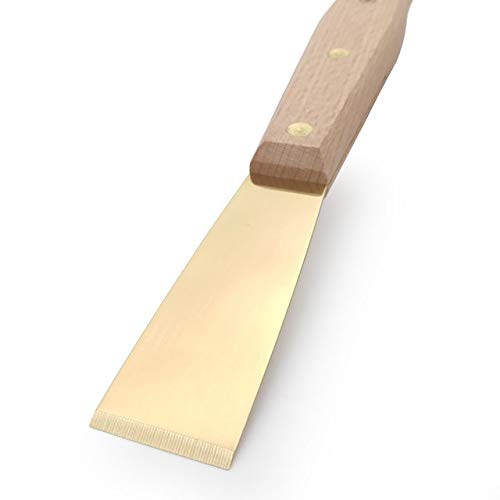 CHILI Tools 1-1/4" Brass Scraper With Long Beech Wooden Handle, Non-Scratch, Non-Spark, Non-Magnetic, Made In Taiwan