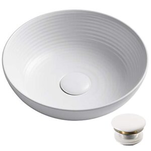 KRAUS Viva™ Round White Porcelain Ceramic Vessel Bathroom Sink with Pop-Up Drain, 13 in. D x 4 3/8 in. H, KCV-204GWH