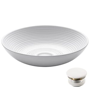 kraus viva™ round white porcelain ceramic vessel bathroom sink with pop-up drain, 16 1/2 in. d x 4 3/8 in. h, kcv-203gwh