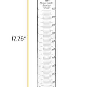 EISCO Graduated Cylinder, 1000ml - Class A Tolerance ±5.00ml - Round Base - White Graduations - Borosilicate 3.3 Glass