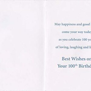 Designer Greetings Blue Leaves and Vines on White Background Age 100 / 100th Birthday Card for Him