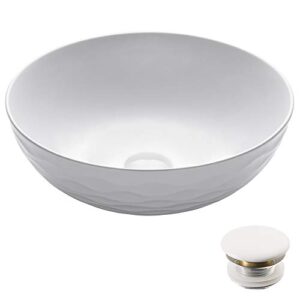 kraus viva™ round white porcelain ceramic vessel bathroom sink with pop-up drain, 16 1/2 in. d x 5 1/2 in. h, kcv-200gwh