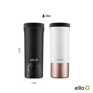 Ello Miri 16oz Vacuum Insulated Stainless Steel Travel Mug, Leak-Proof Slider Lid, Keeps Hot for 5 Hours, Perfect for Coffee or Tea, BPA-Free, Fits Most Cupholders, Holiday Gift, Black