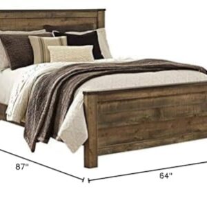 BOWERY HILL Queen Size Panel Bed with Headboard, Footboard, Platform, Wooden Slats in Wood, in Mahogany, No Box Spring Needed, Easy Assembly