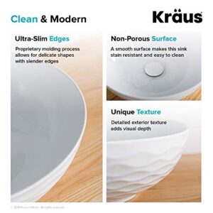 KRAUS Viva™ Round White Porcelain Ceramic Vessel Bathroom Sink with Pop-Up Drain, 16 1/2 in. D x 5 1/2 in. H, KCV-200GWH