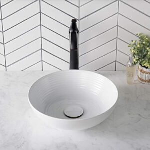 KRAUS Viva™ Round White Porcelain Ceramic Vessel Bathroom Sink with Pop-Up Drain, 13 in. D x 4 3/8 in. H, KCV-204GWH