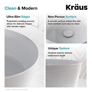 KRAUS Viva™ Round White Porcelain Ceramic Vessel Bathroom Sink with Pop-Up Drain, 15 3/4 in. D x 5 3/8 in. H, KCV-205GWH