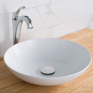 KRAUS Viva™ Round White Porcelain Ceramic Vessel Bathroom Sink with Pop-Up Drain, 16 1/2 in. D x 4 3/8 in. H, KCV-203GWH